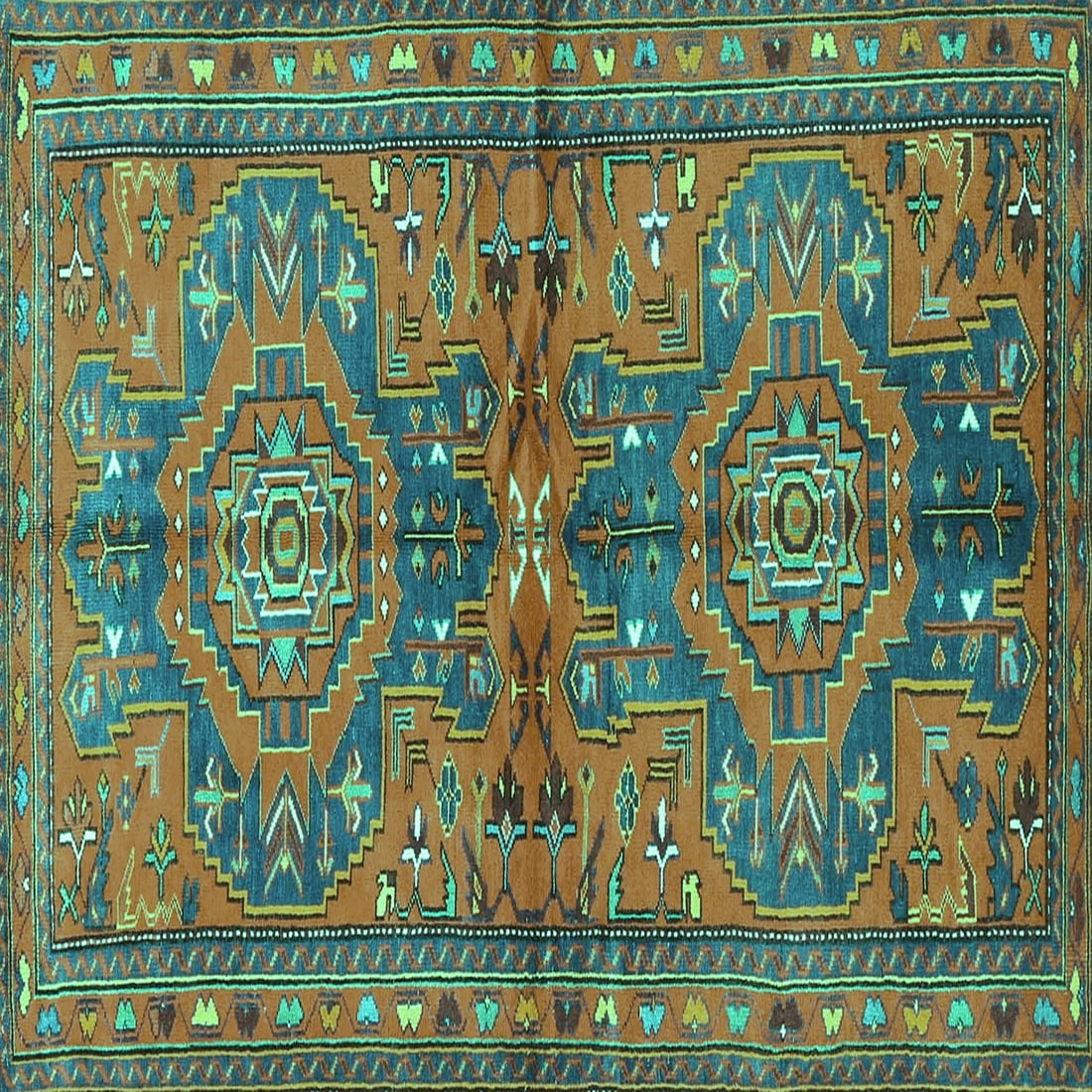 Ahgly Company Indoor Square Persian Turquoise Blue Traditional Area ...