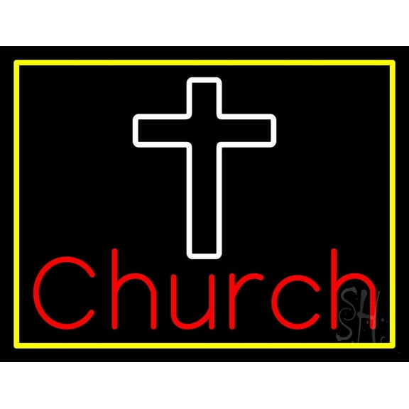 Double Cross LED Neon Sign 16" Tall x 16" Wide - inches Black Square ...
