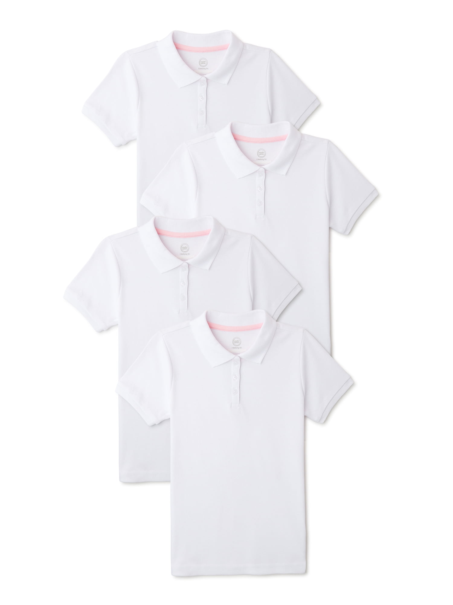 Wonder Nation Girls School Uniform Interlock Short Sleeve Polo Shirt, 4 ...