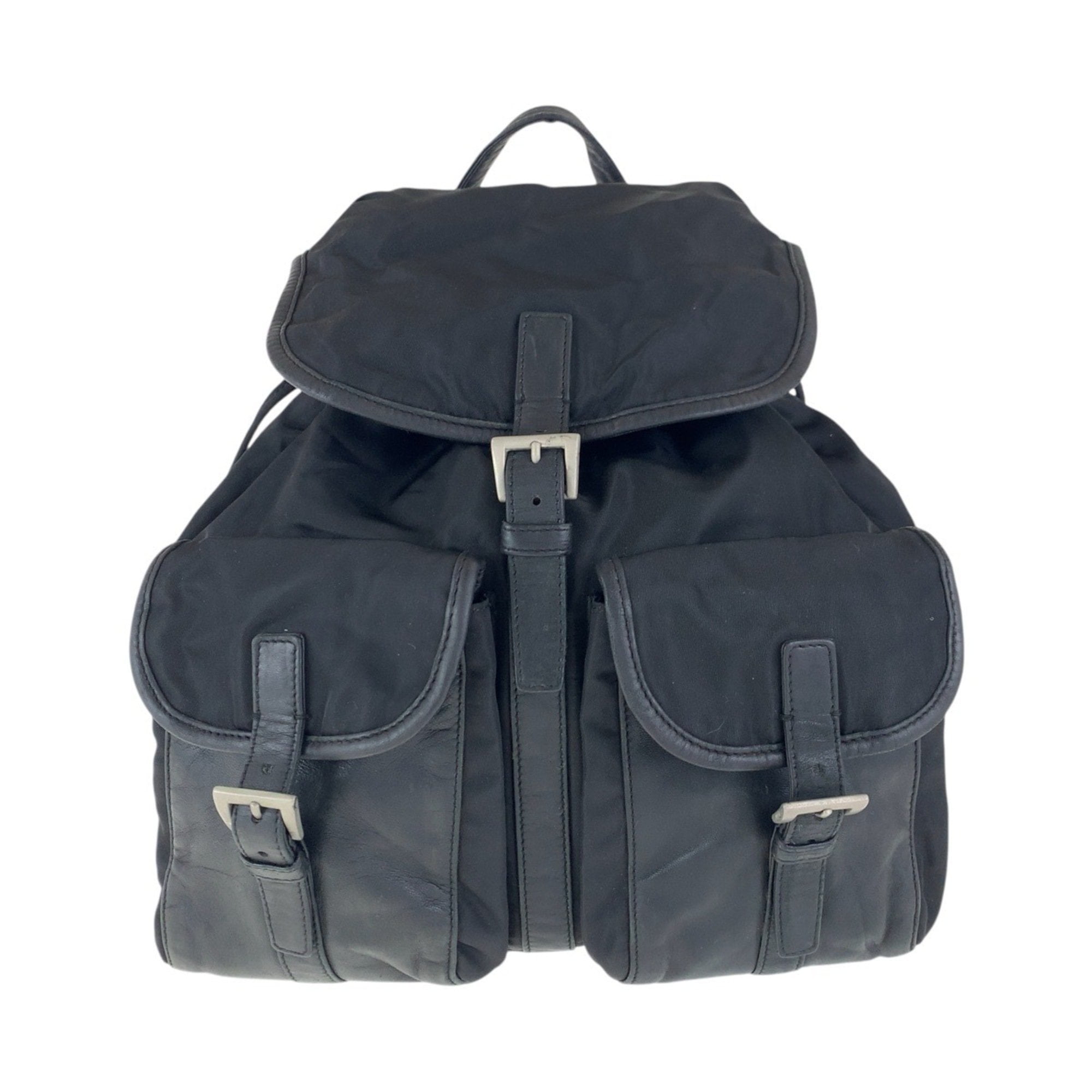 Pre-Owned PRADA Prada Tessuto Triangle Logo Plate Black Silver Hardware ...