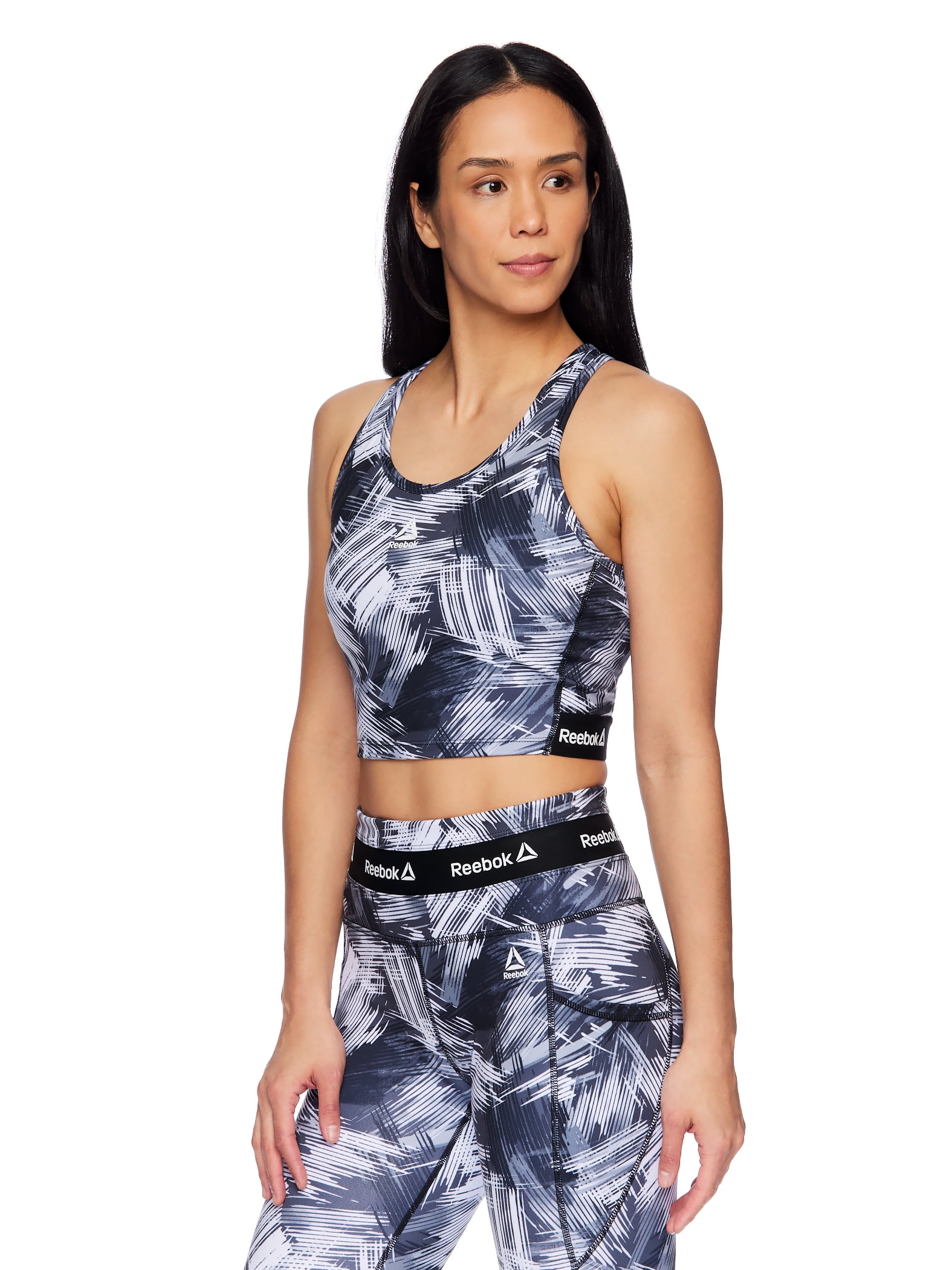 Reebok Women's Printed Medium Impact Cropped Bra Tank With Removable ...