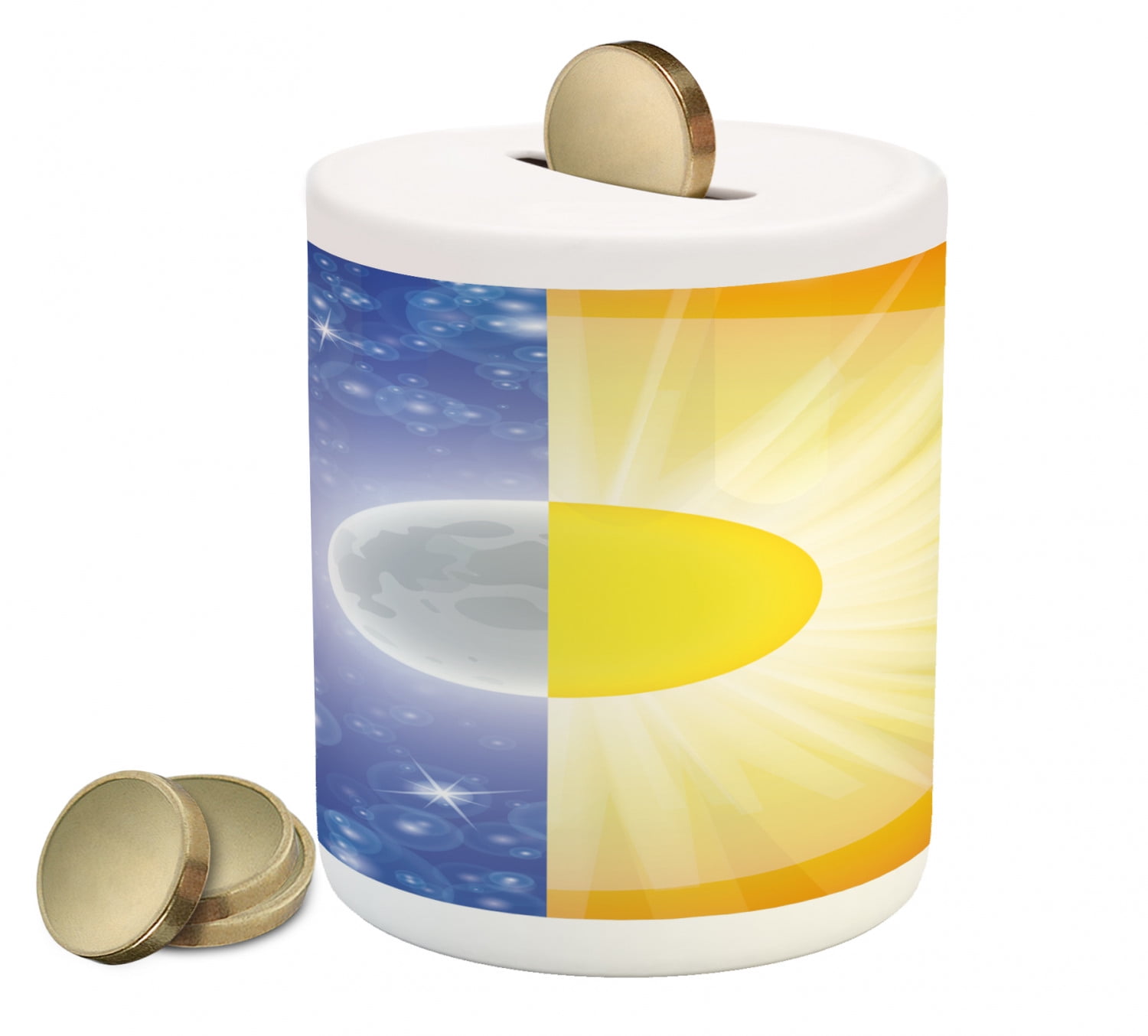 Space Piggy Bank, Split Design with Stars in the Sky and Sun Beams ...