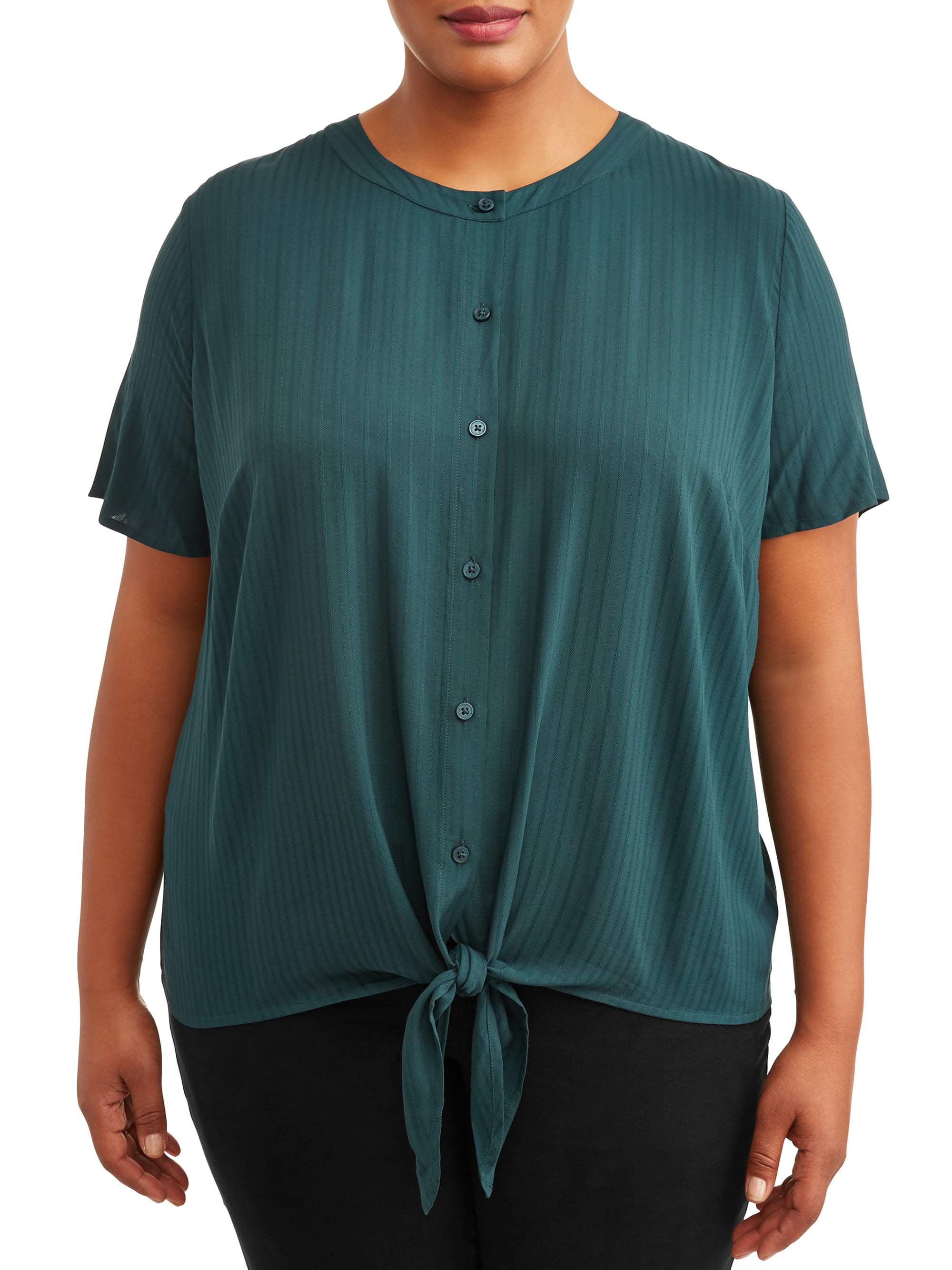 Terra And Sky Terra And Sky Womens Plus Size Short Sleeve Tie Front