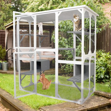 "Pefilos 70"" Outdoor Kitten House, Large Wooden Cat Run Enclosure with ...