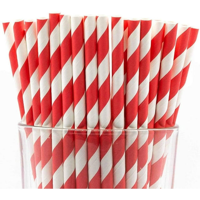 KOS 100 Paper Straws - Red and White Striped - Drinking Straw ...