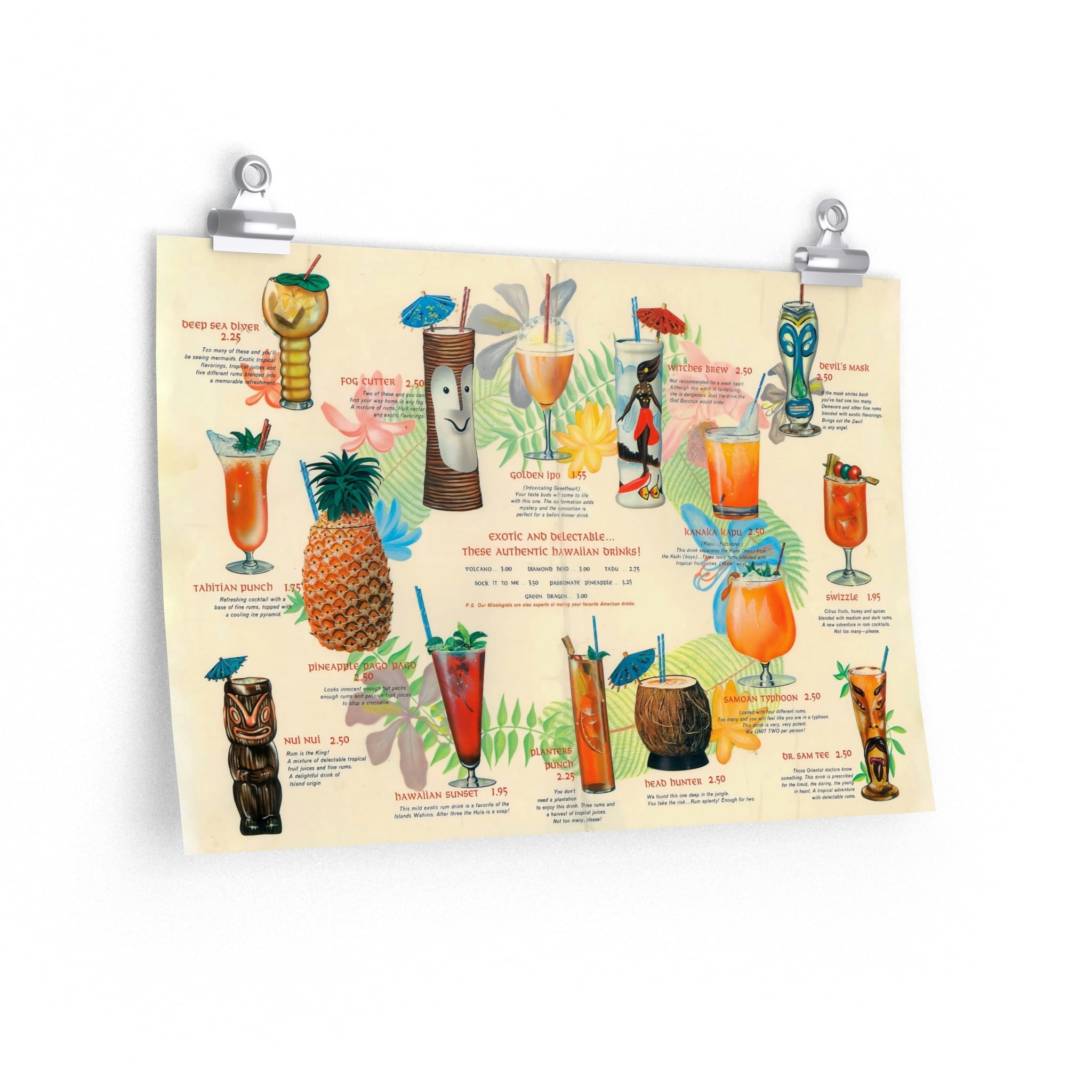 Hawaiian Village Vintage Tiki Drink Menu Poster - Walmart.com