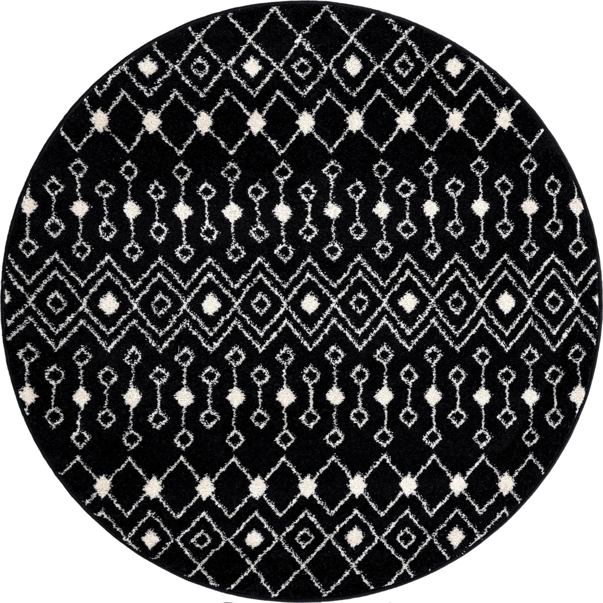 Rugs.com Moroccan Trellis Collection Rug – 5 Ft Round Black And White ...