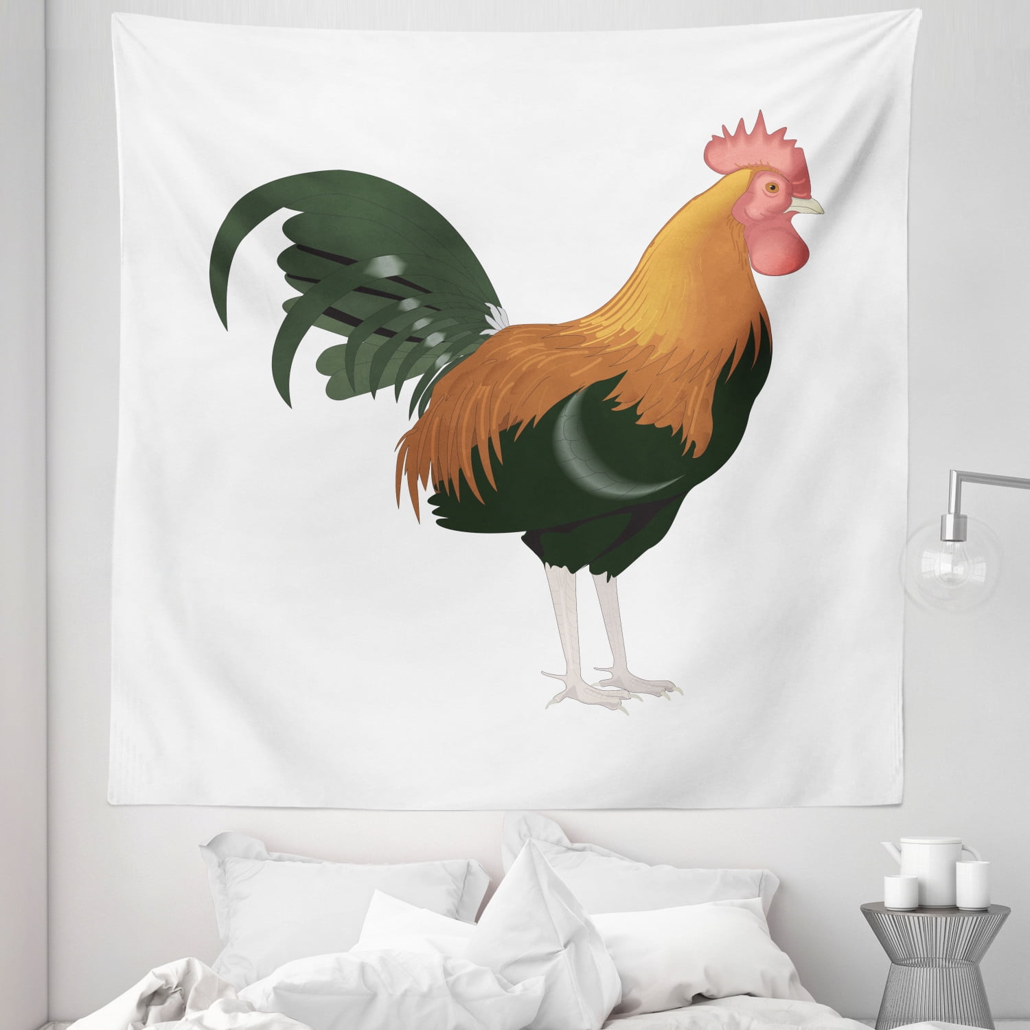Rooster Tapestry, Funny Cartoon Design Farmland Animal Digital Detailed ...