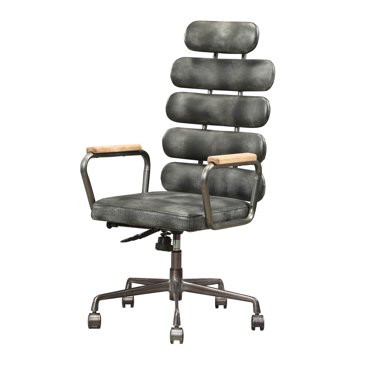 Leatherette Metal Swivel Executive Chair with Five Horizontal Panels ...