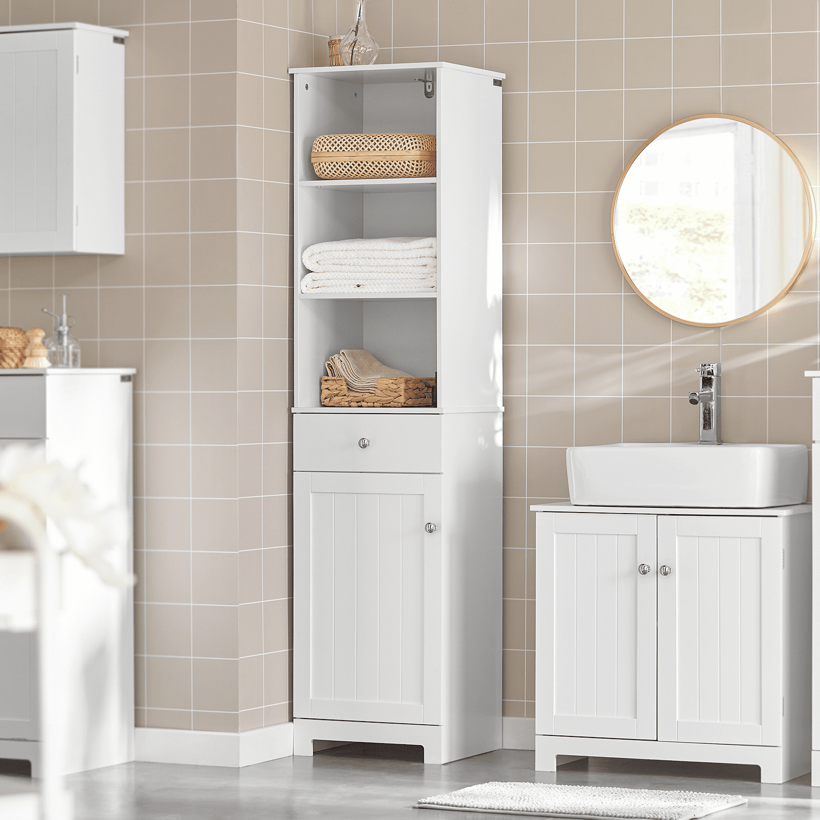 Click here for Sobuy White Tall Bathroom Storage Cabinet Unit Wit... prices