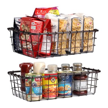 Kitchen Countertop Basket Organizer Produce Storage Basket with Wood ...