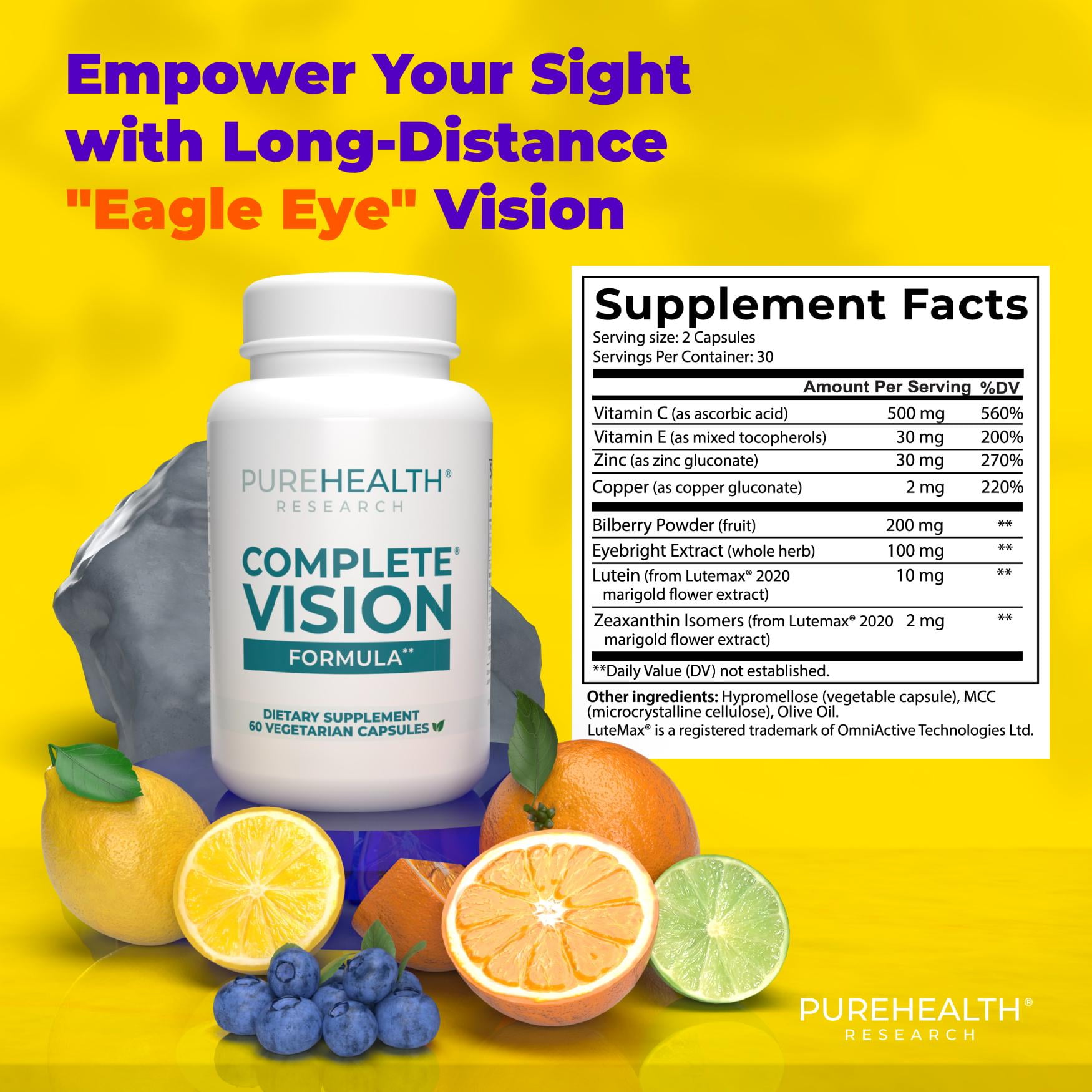 PureHealth Research Complete Vision Formula - Natural Eye Vitamins with ...