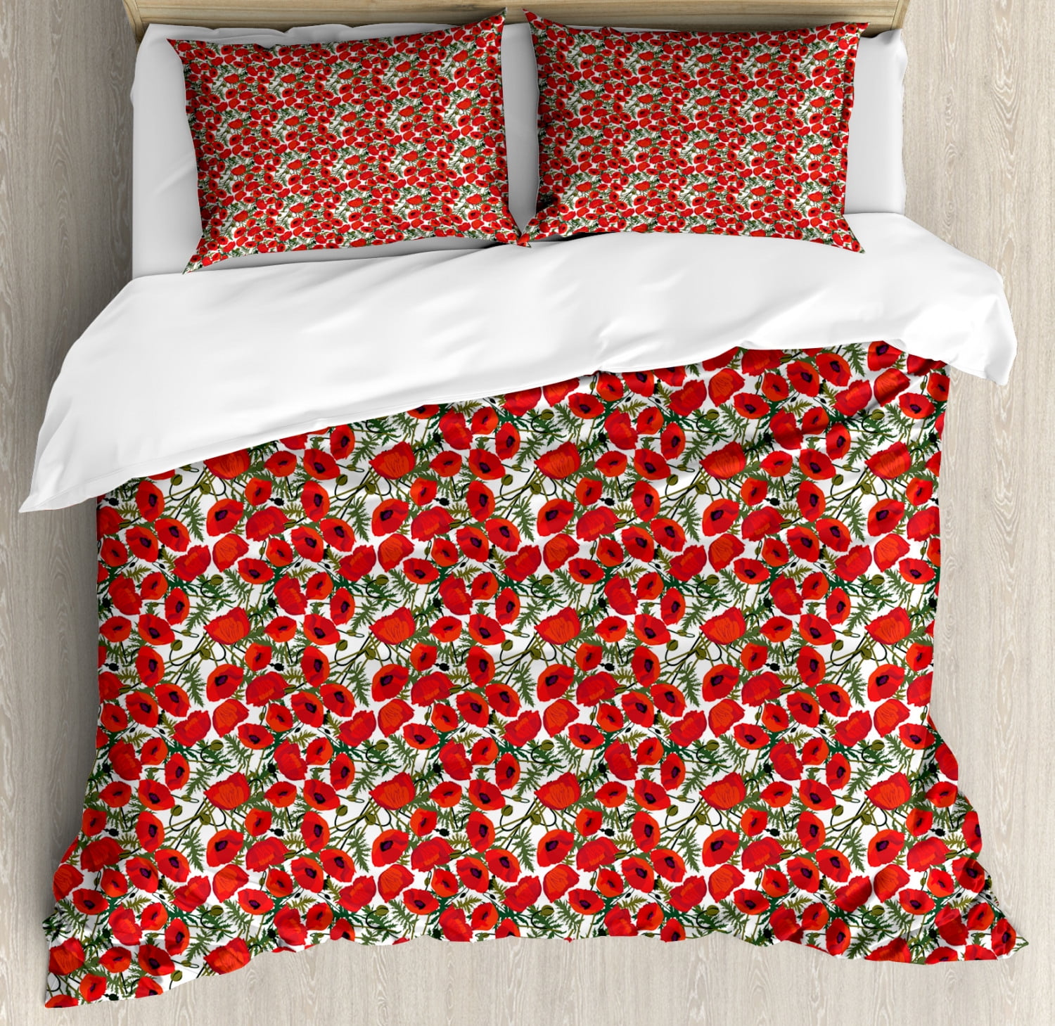 Poppy Duvet Cover Set King Size, Abstract Flower Pattern with Garden ...