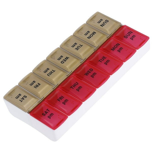 POINTERTECK One Week Pill Storage Box 14 Compartments Portable Pillbox ...