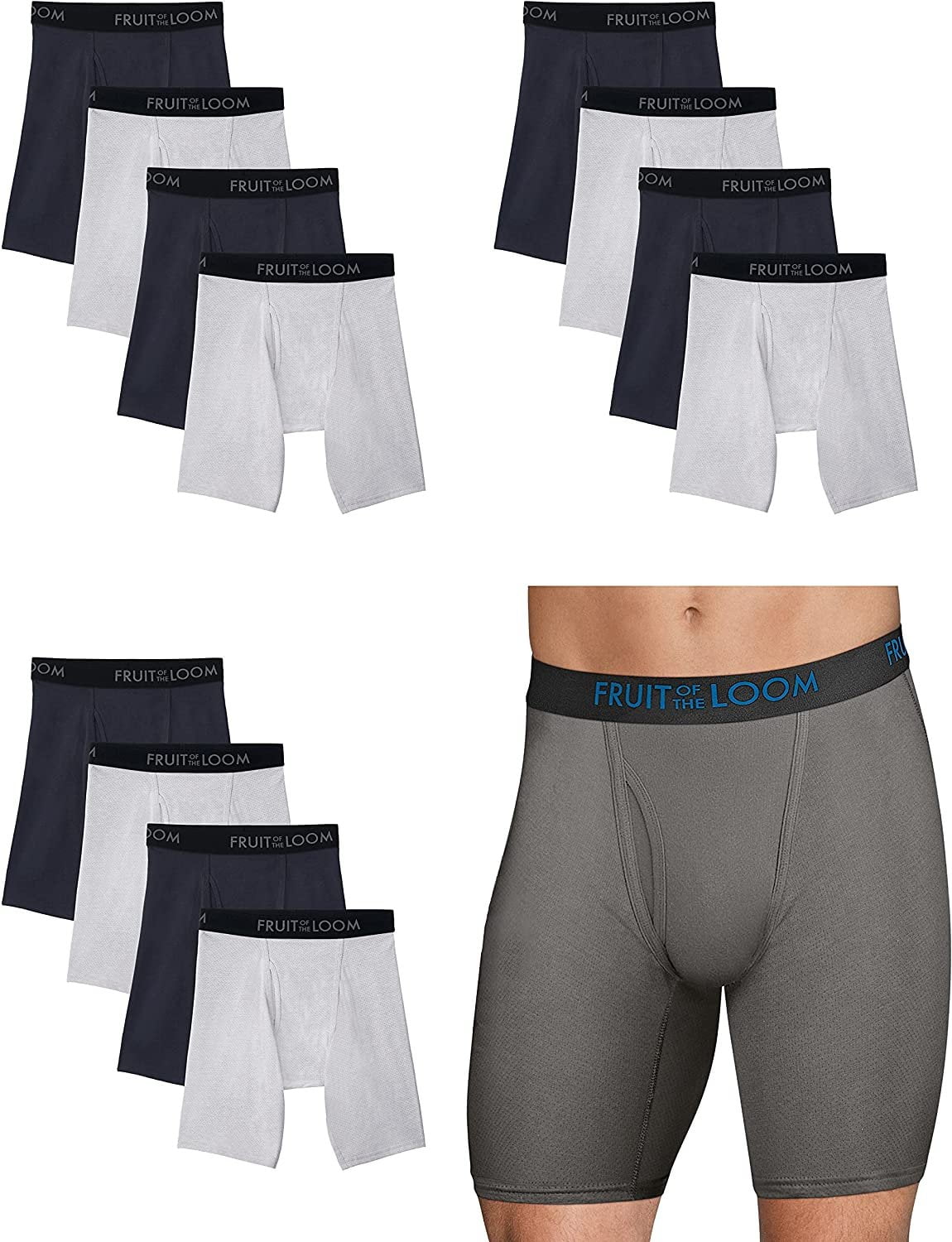 Fruit of the Loom Men's Long Leg Boxer Briefs 12-Pack Breathable Cotton ...