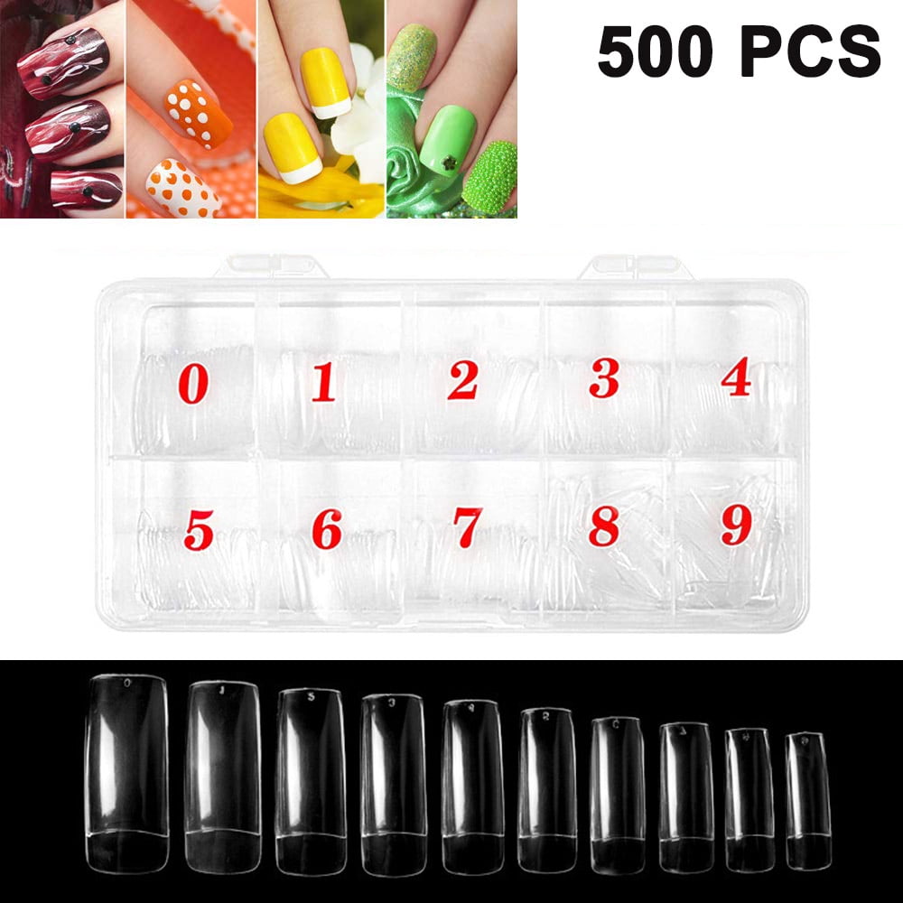 500 Pieces Transparent Nail Piece Art Fake Nails Tips 10 Different ...