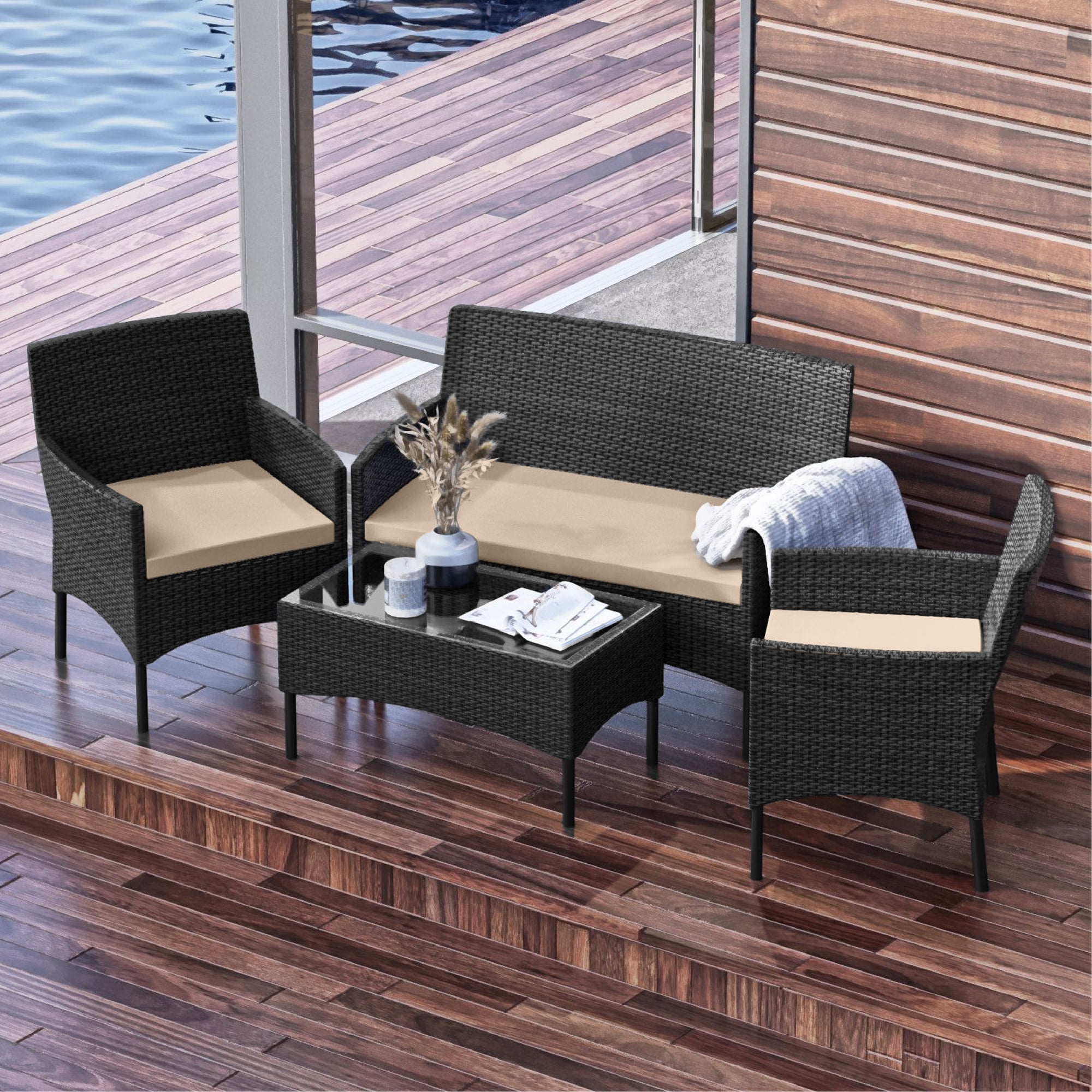 Nestl 4-Piece Outdoor Patio Furniture Set, Wicker Patio Conversation ...