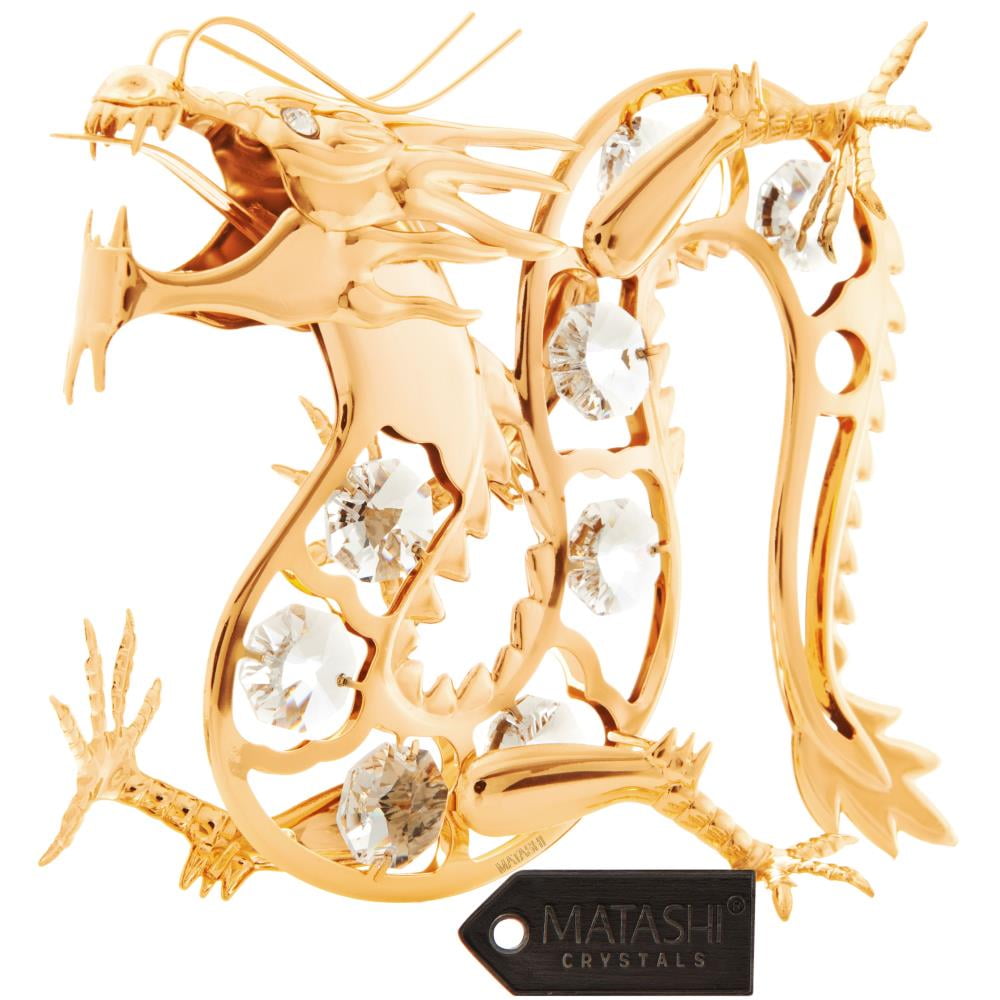 Matashi 24K Gold Plated Crystal Studded Dragon Tabletop Ornament Home ...