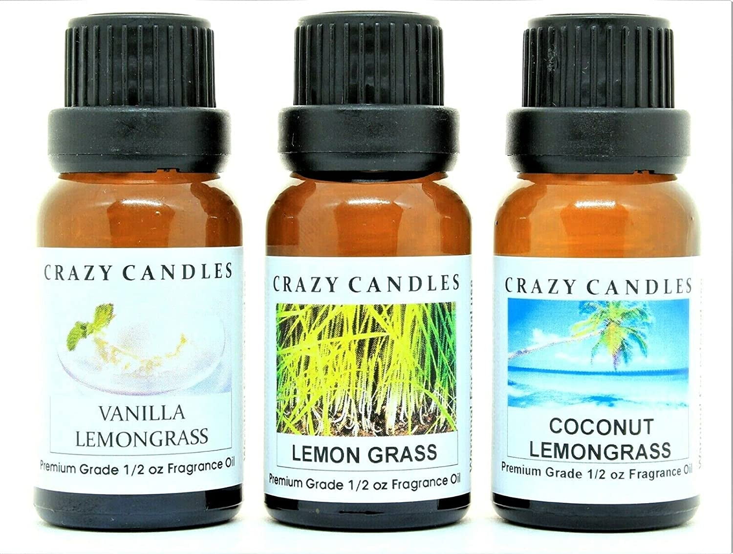 Crazy Candles 3 Bottles Set 1 Coconut Lemongrass, 1 Lemon Grass, 1 ...
