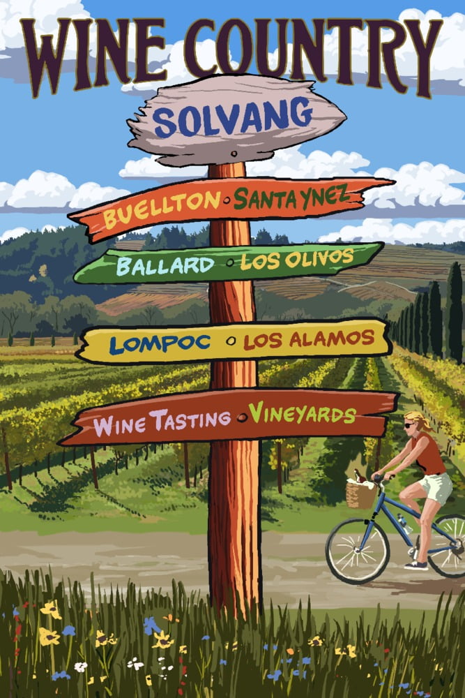 Solvang, California, Destination Signpost (12x18 Wall Art Poster, Room ...