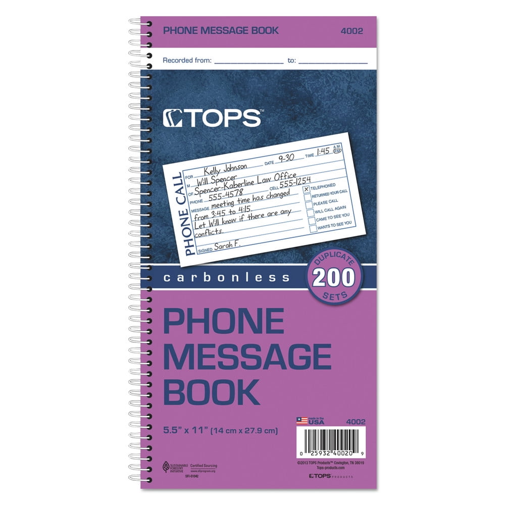 Tops TOP4002 Phone Message Book- 4 Calls-Pg- 200 Sets- 11 in. x 5.5 in ...
