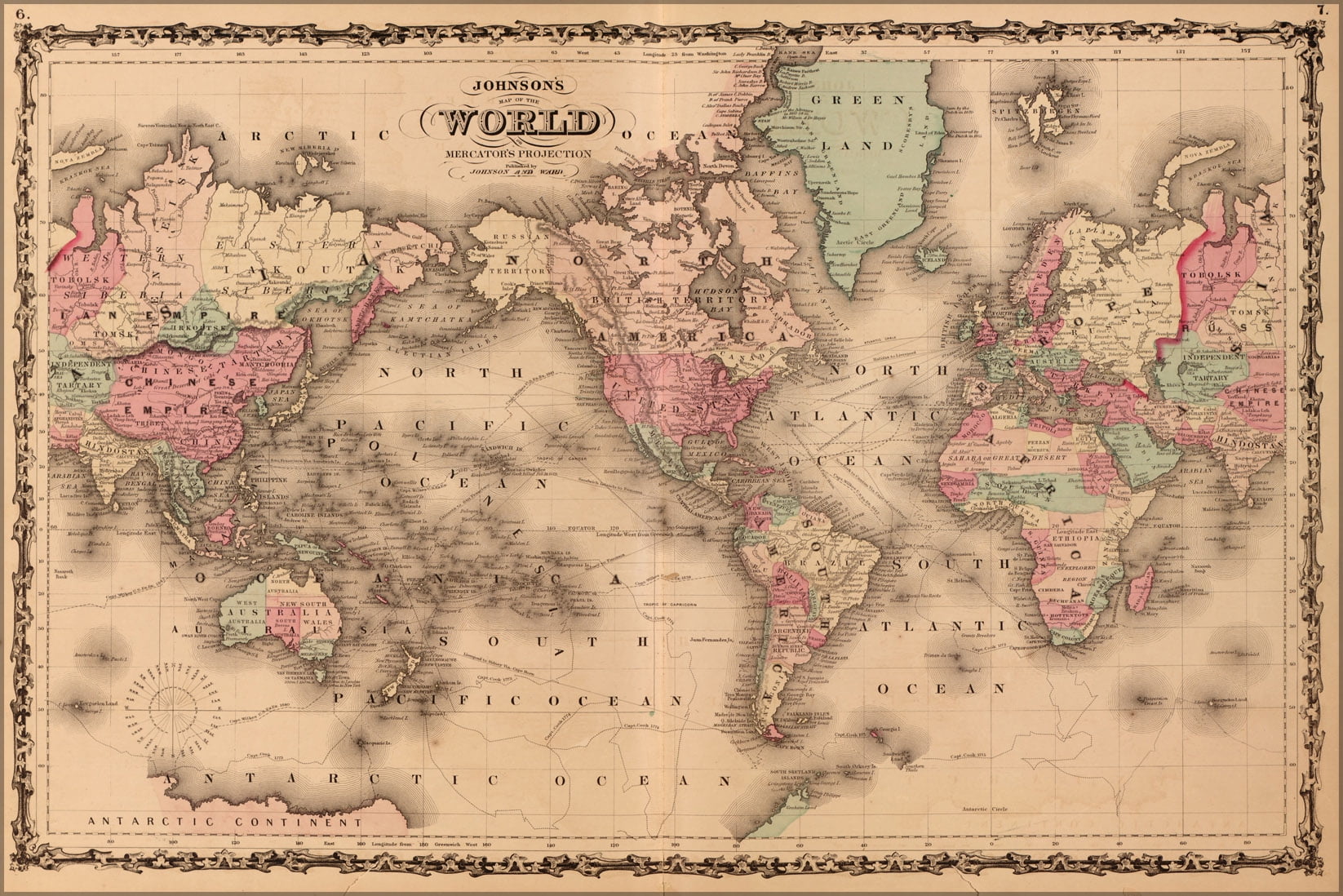 24"x36" Gallery Poster, johnsons world map 1862 P2 - Walmart.com