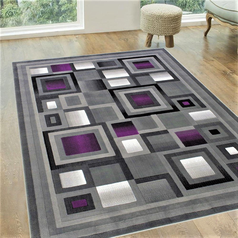 Handcraft Rugs Purple and Grey Abstract Geometric Modern Squares ...