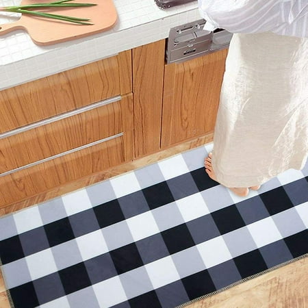 Black And White Buffalo Check Rug Antiskid Velvet Kitchen Rug | Walmart ...