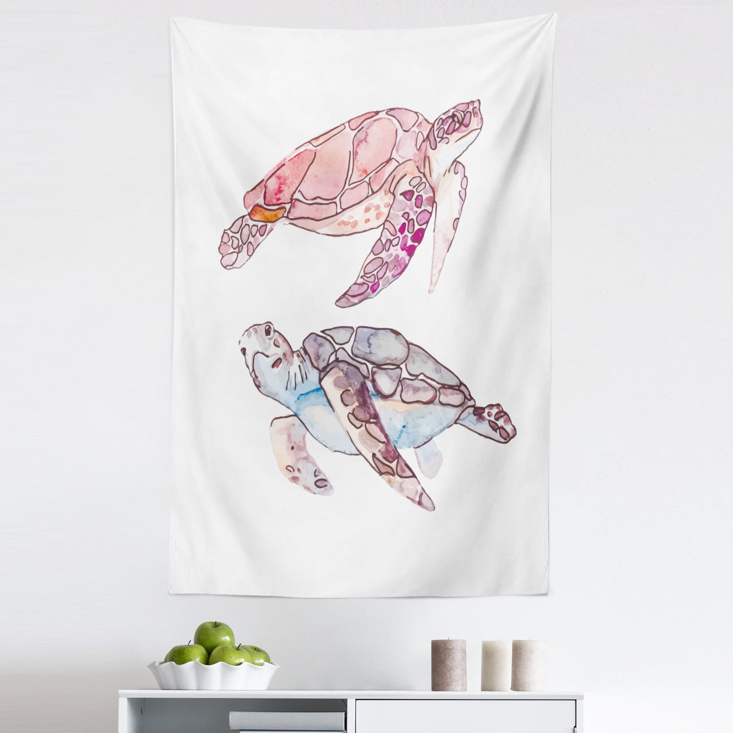Turtle Tapestry, Hand Painted Watercolor Art of 2 Turtles Pastel ...