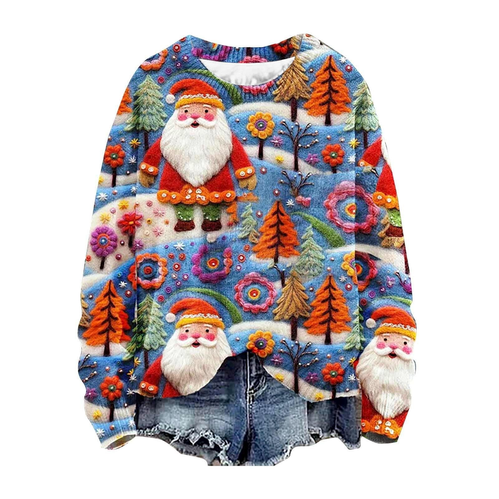 Fiaer Chandail de Noël pour Femmes Manches Longues Col Rond Chaud Coupe ...