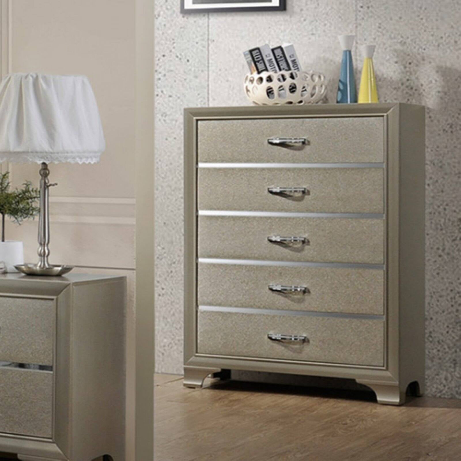 Inroom Furniture Designs B2200-C 5 Drawer Chest - Champagne, 47.5 x 16 ...