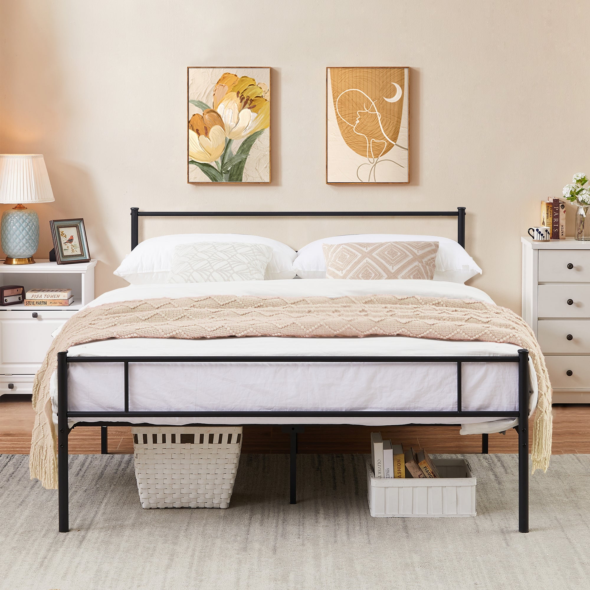Metal Platform Queen Bed Frame /Bed, Box Spring Replacement w ...