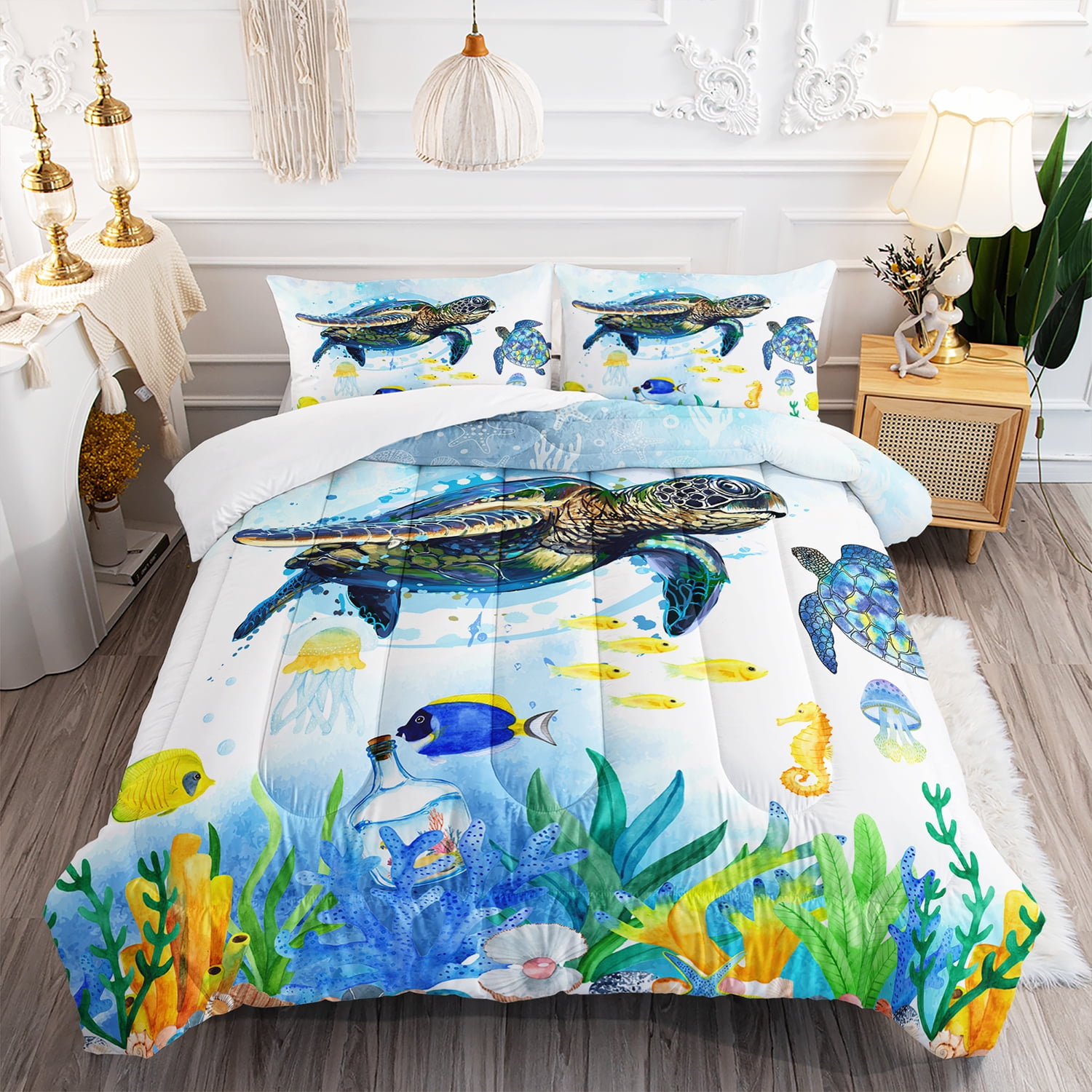 Hosima 3-Piece 3D Digital Printed Comforter Set ，Cute Turtle, Adult and ...
