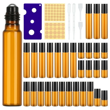 Pinkiou Empty Roll on Bottles for Essential Oils, 6Pcs 5ml Glass Roll on Bottles Refillables ...