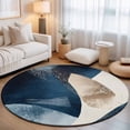 Abstract Geometric Area Rugs 3.3' (Round) Dynamic Deep Blue Gold Art ...