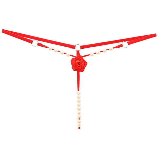 YYDGH Women's Pearl T Back G String Embroidery Rose Flowers Beaded ...