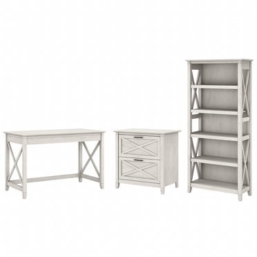 Key West 48W Desk with File Cabinet and Bookcase in Pine - Engineered ...