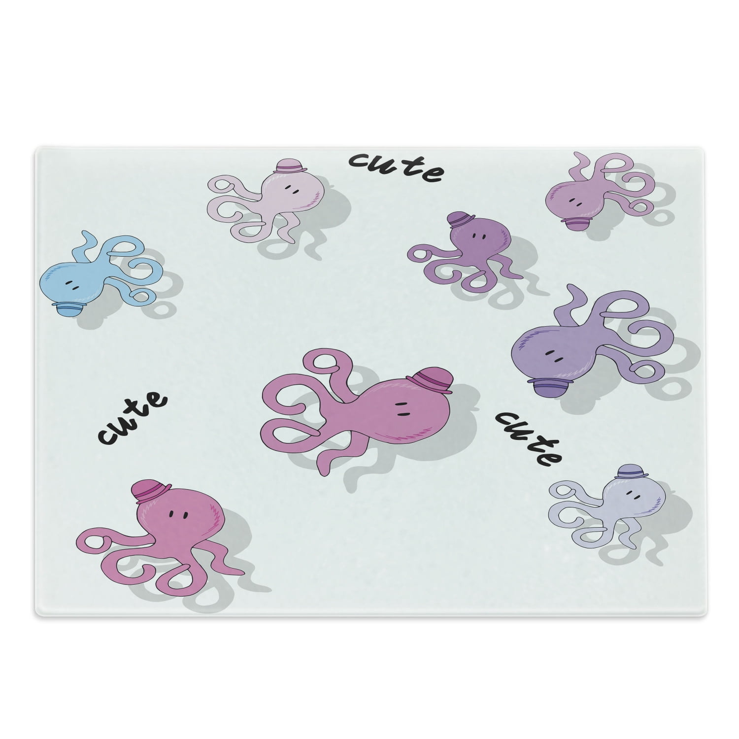 Feminine Cutting Board, Octopus Pattern Colorful Drop Shadow Cartoon ...