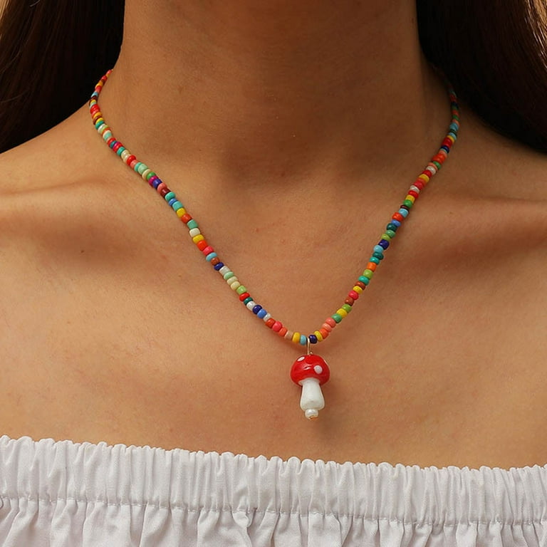 Milue Multicolor Beads Necklace Mushroom Pendant Necklace Ladies Jewelry Gifts Walmart