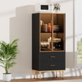 Modern Kitchen Pantry with 2 Glass Door & 2 Drawers,Fluted Pantry ...