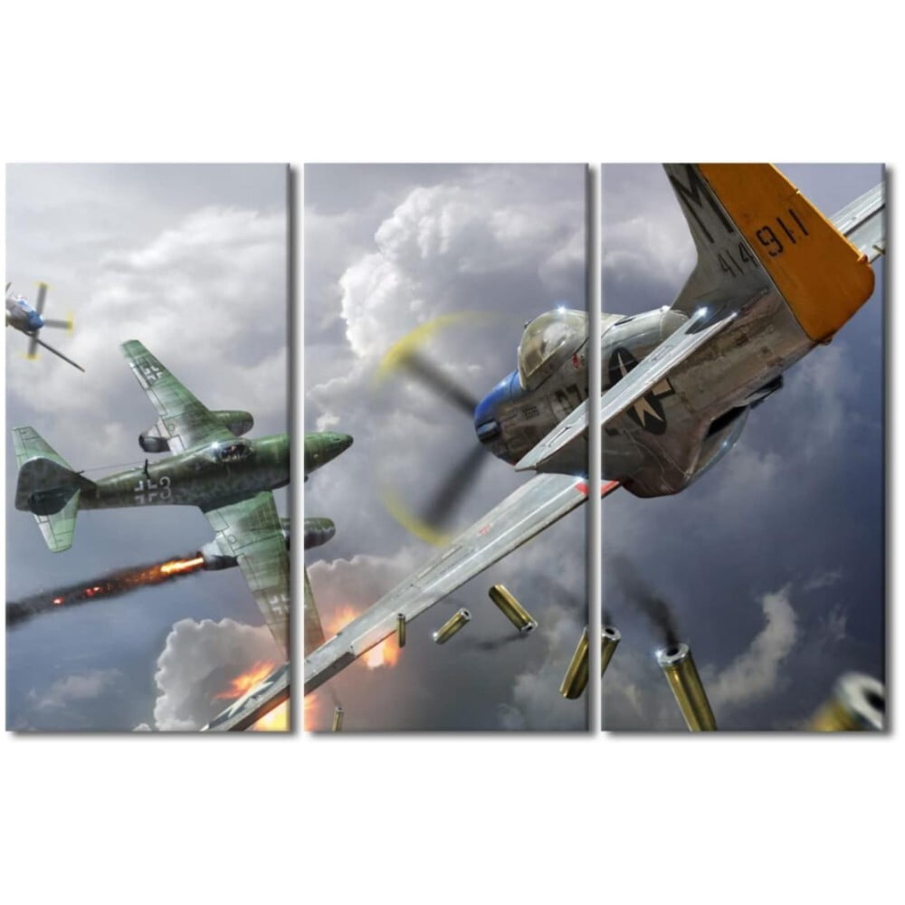 TISHIRON 3PCS Framed Canvas Wall Art Set,60"x40" P-51 Mustang Aircraft ...