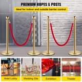 VEVOR Velvet Ropes and Posts, 5 ft/1.5 m Red Rope, Stainless Steel Gold ...