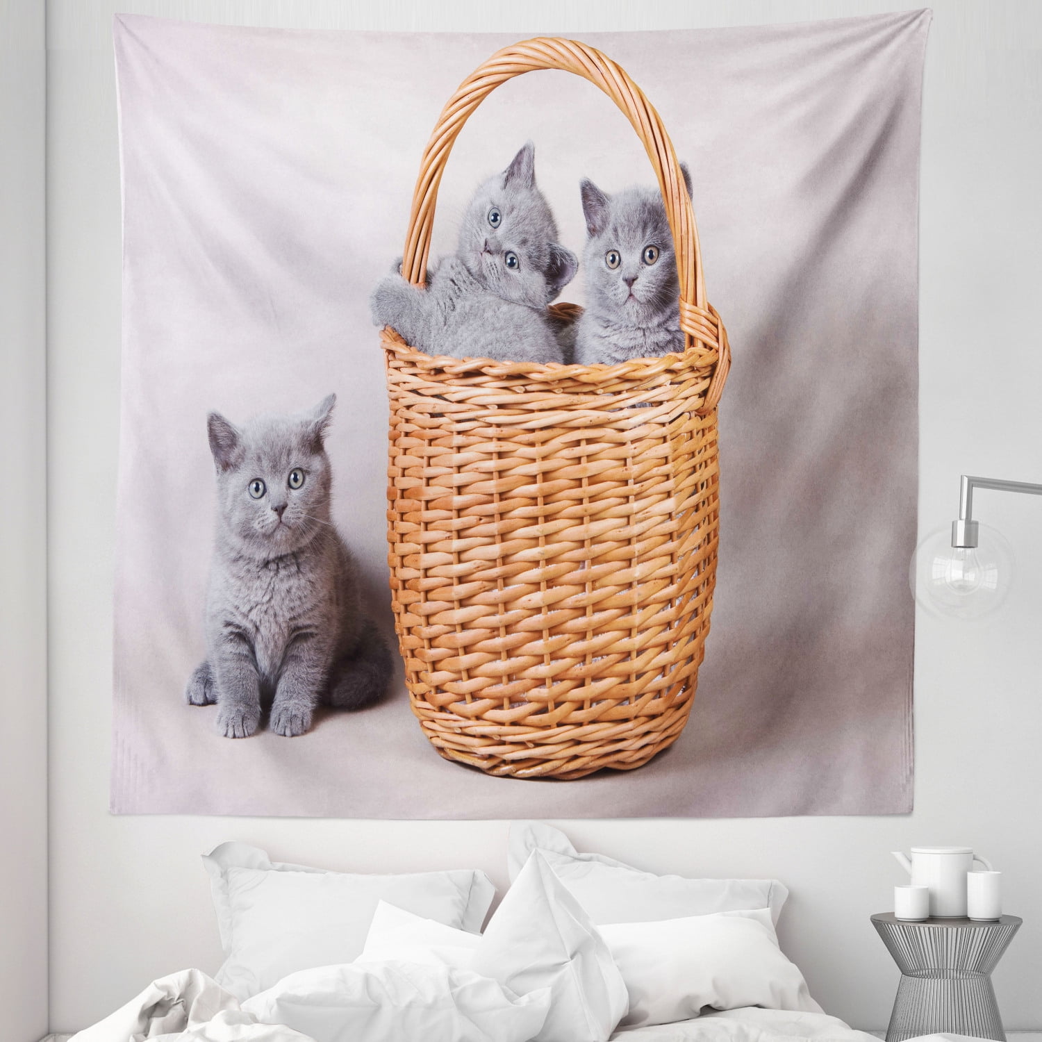 Kitten Tapestry, 3 British Cats Kitties in Basket Animals Fluffy Pets ...