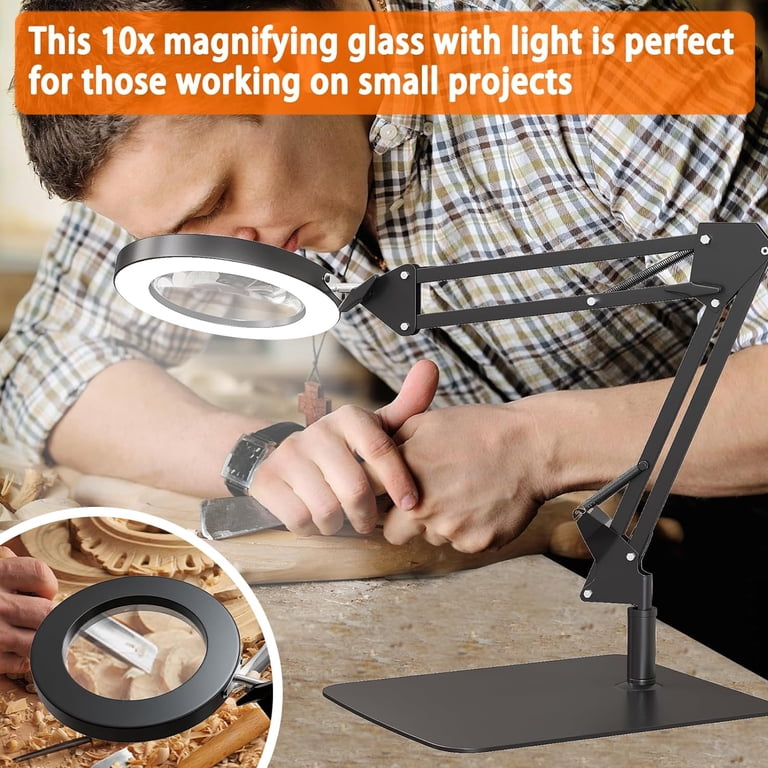 Hobby Craft Magnifying Lamp 10X Magnifying Glass With Light & Stand - 3 ...