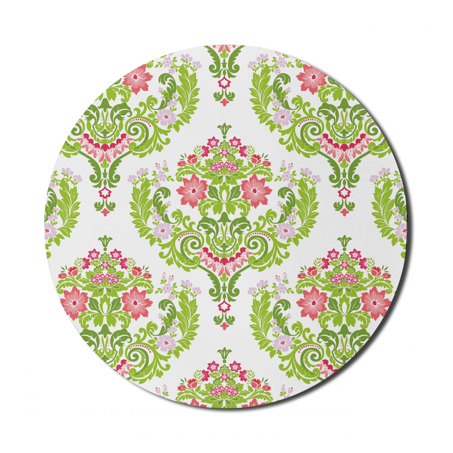 Damask Mouse Pad for Computers, Floral Arrangement Damask Green Foliage ...