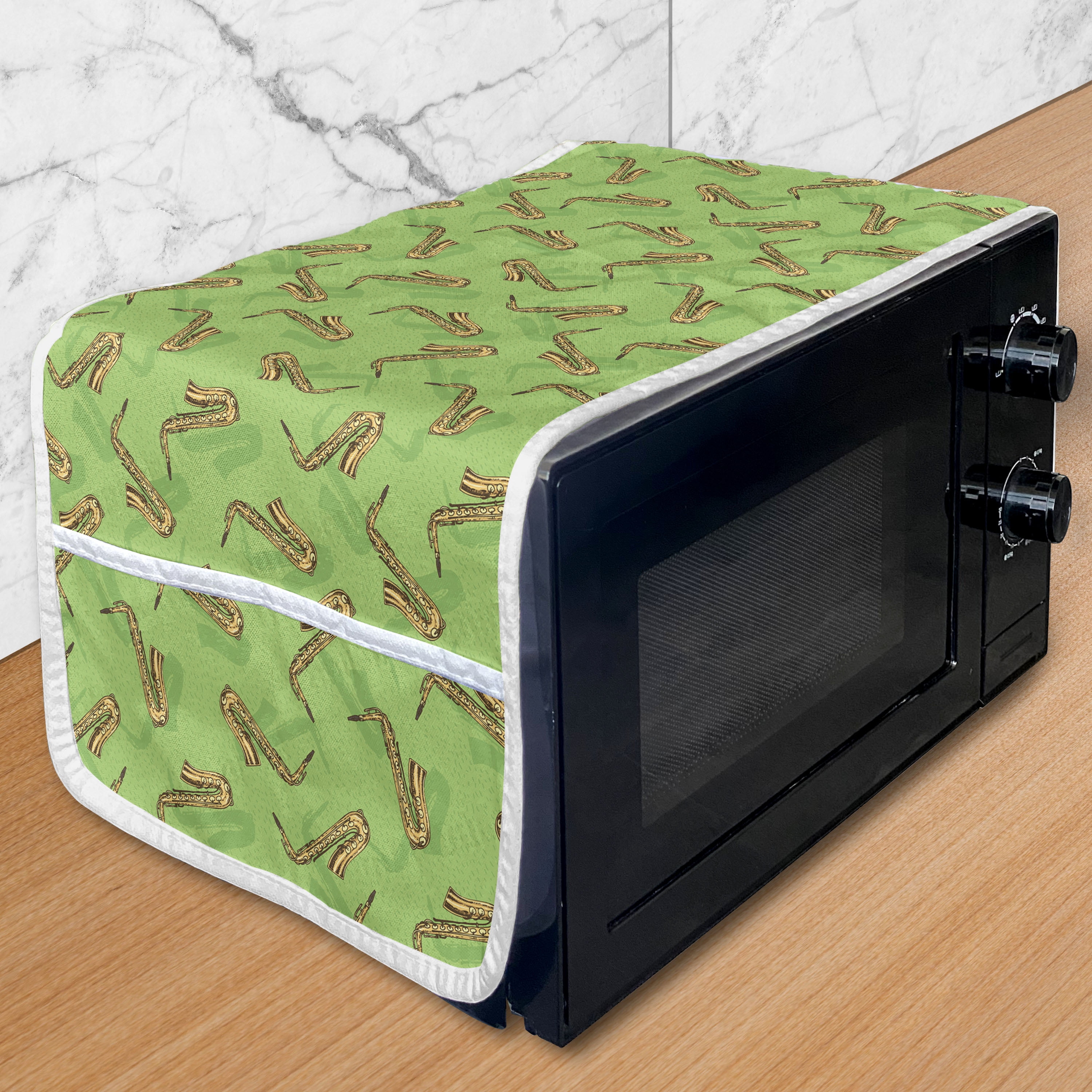 Jazz Music Microwave Oven Cover, Hand Drawn Style Saxophone Instruments ...