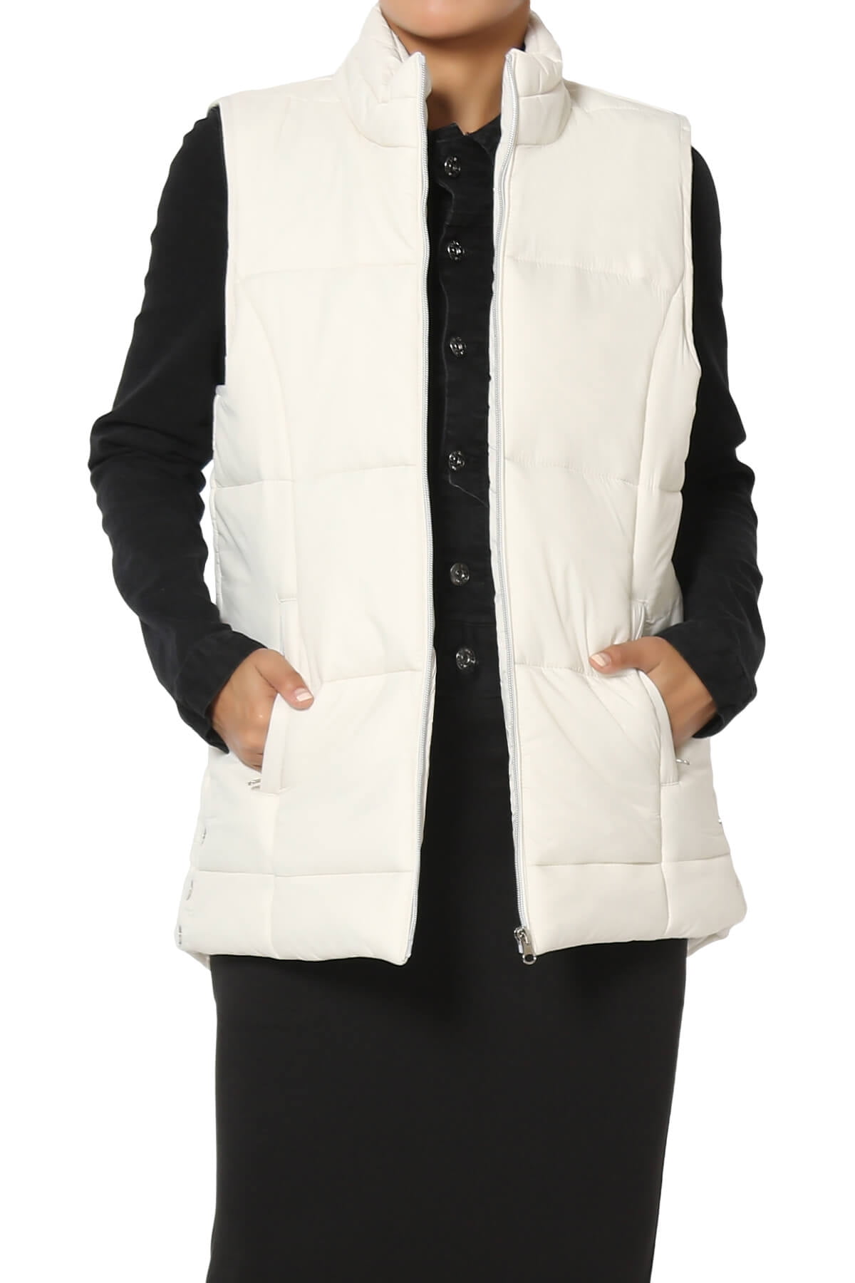 TheMogan Women's PLUS Basic Zip Up Puffer Padded Vest Sleeveless ...
