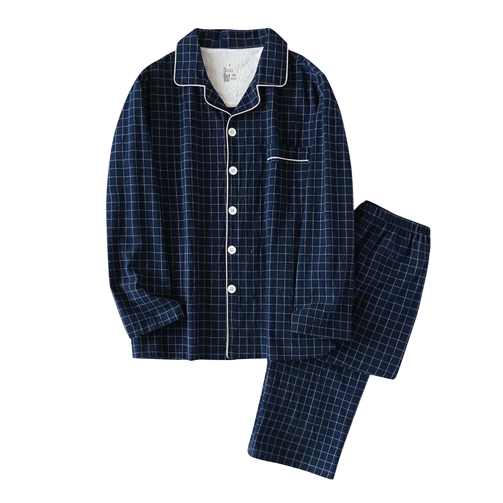 Click here for Hoksml Mens Plaid Cotton Pajama Set Button-Down La... prices