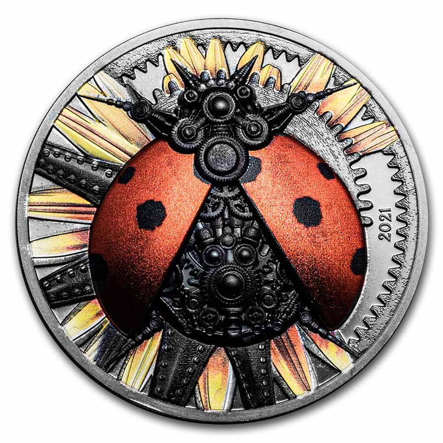 2021 Mongolia 3 oz Silver Clockwork Evolution: Mechanical Ladybug ...