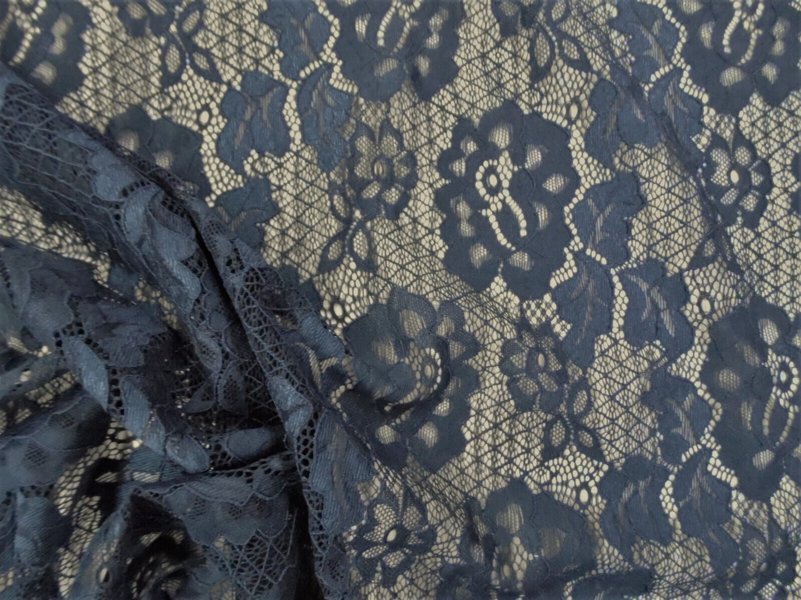 Embroidered Stretch Lace Apparel Fabric Sheer Floral Midnight Navy ...
